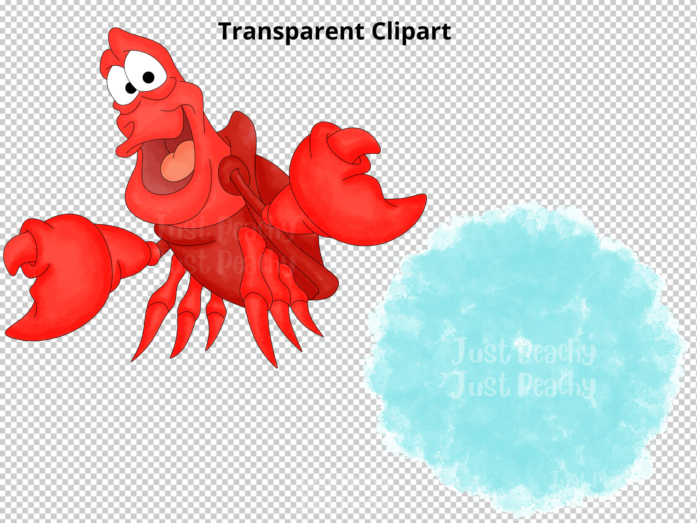 Sebastian Little Mermaid Clipart: Hand-drawn Watercolor PNG (digital ...