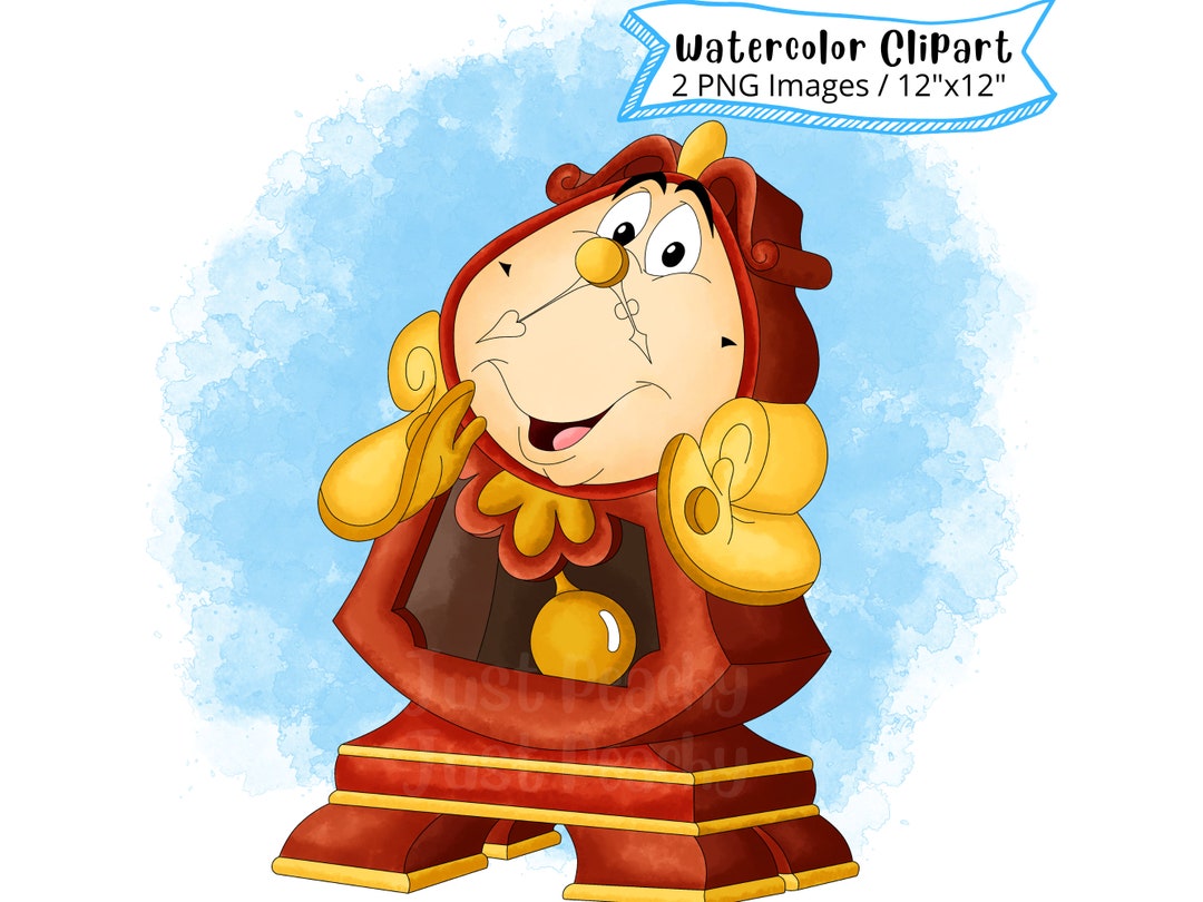 Cogsworth Watercolor Clipart: Beauty and the Beast Illustration (PNG ...