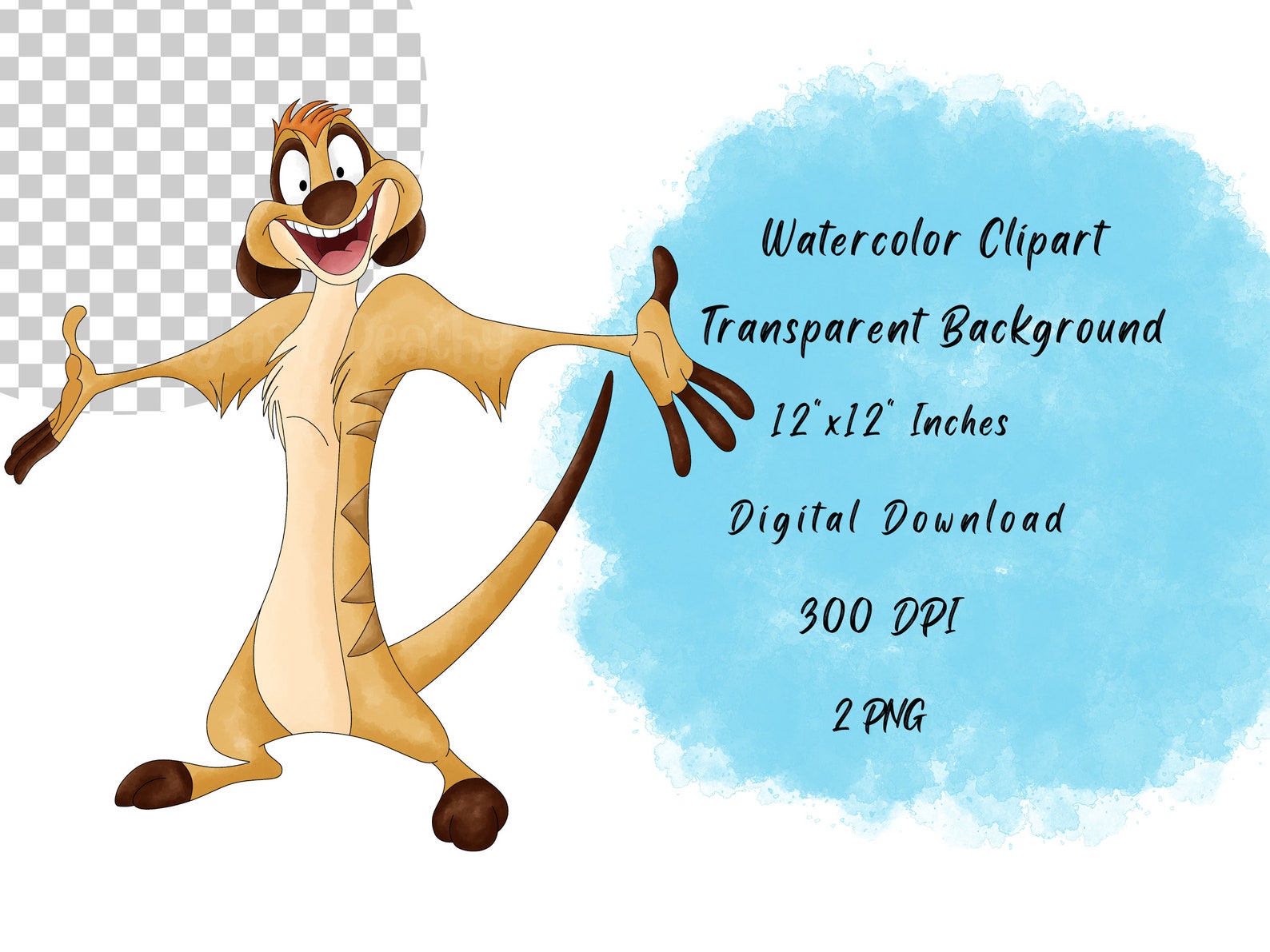 Timon Lion King Watercolor Clipart: Safari Animal PNG (digital Download ...