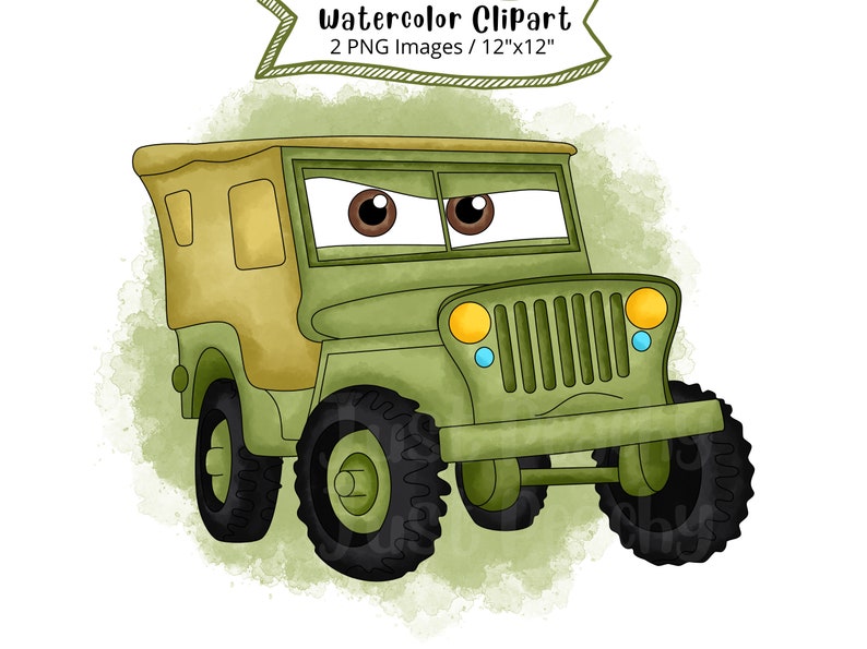 Sarge From Cars Movie, Watercolor Clipart, Cute Cartoon, Cars PNG ...