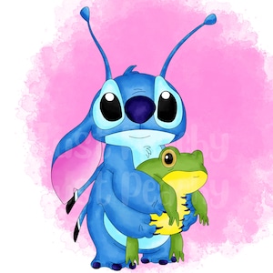 Stitch Watercolor Clipart Set, Cute Cartoon Illustration, PNG, Alien ...