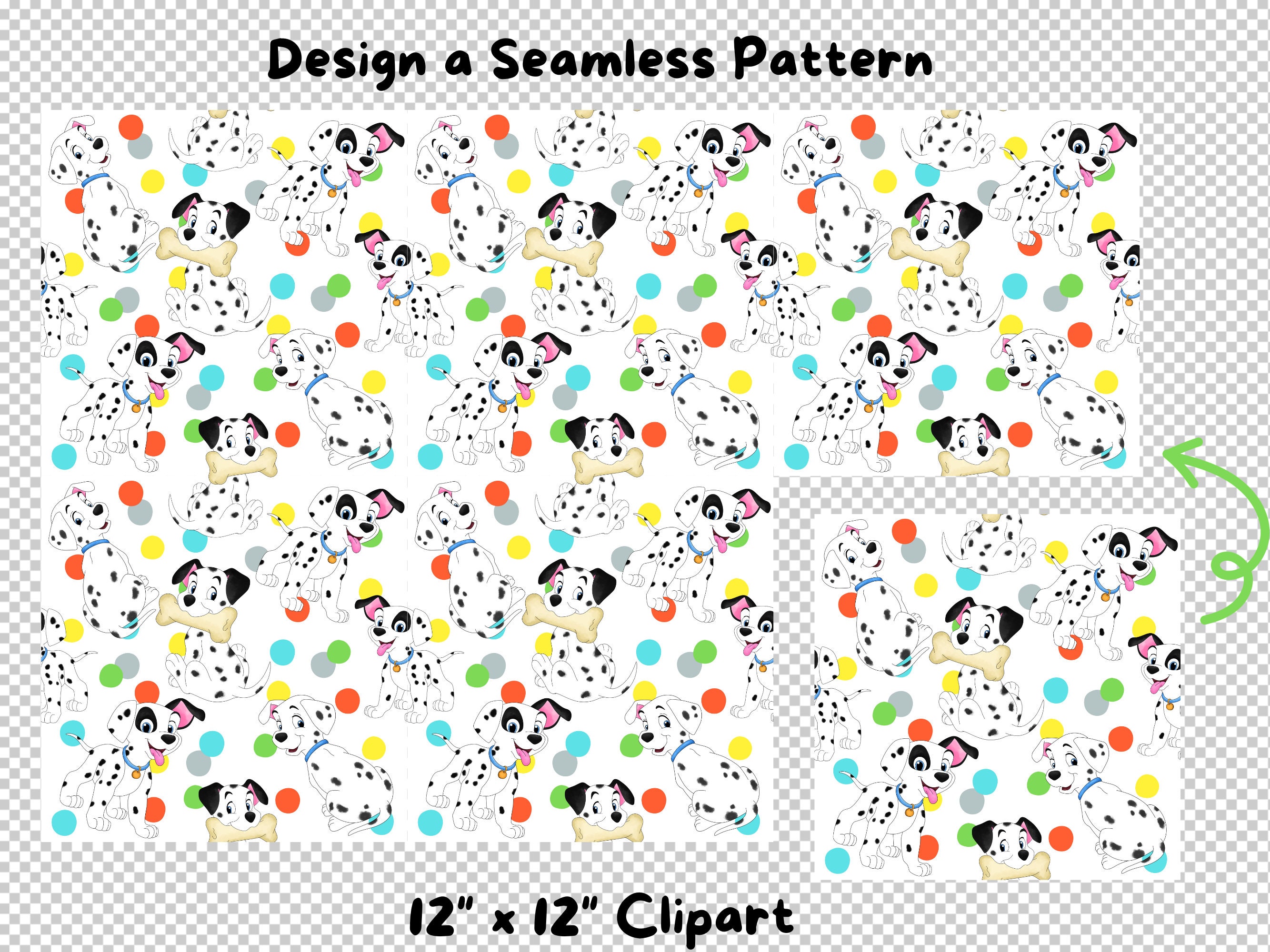 101 Dalmatians Watercolor Seamless Pattern, Puppy Print (digital ...