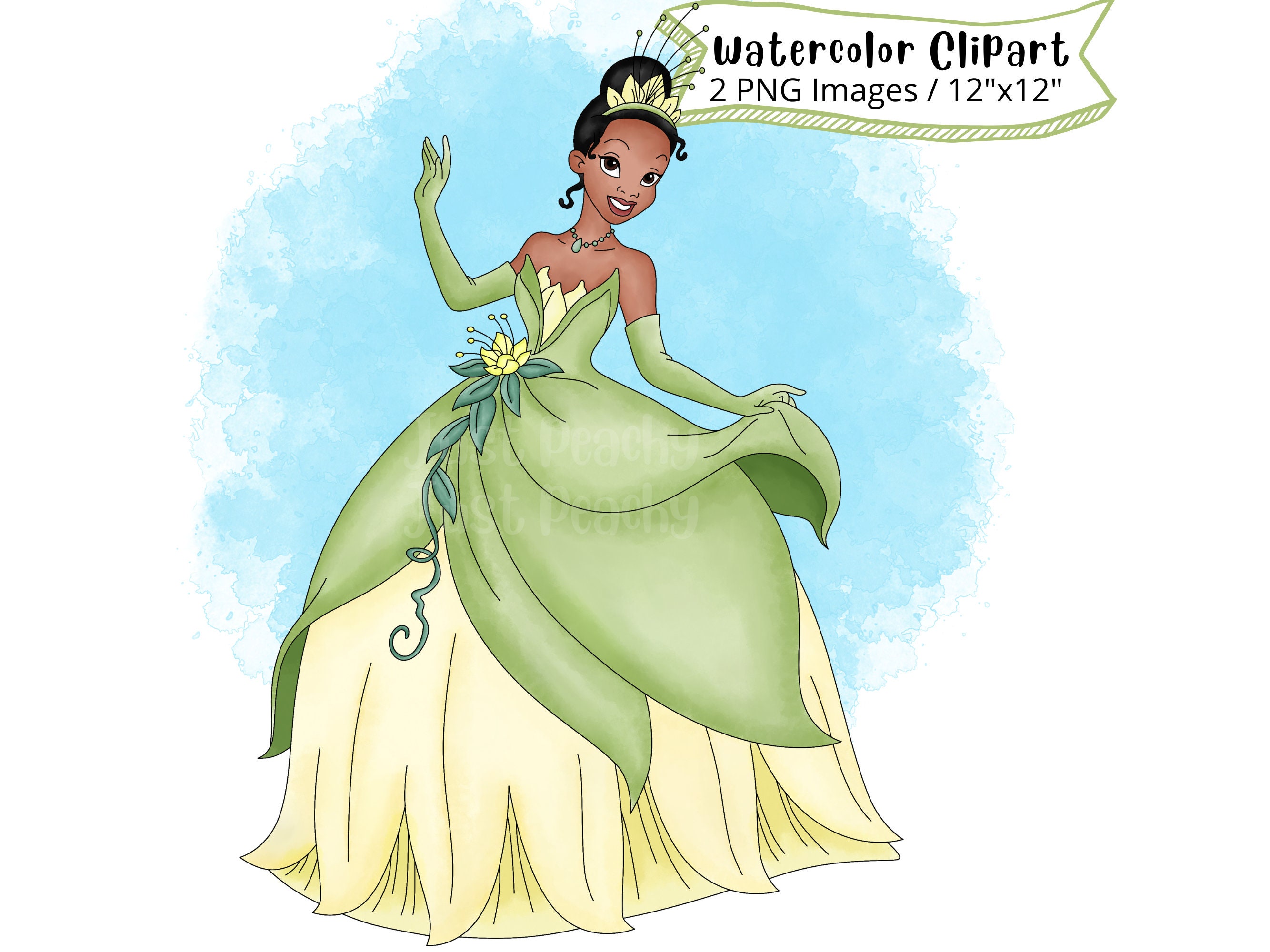 Princess Tiana Watercolor Clipart, Princess and the Frog, Hand Drawn ...