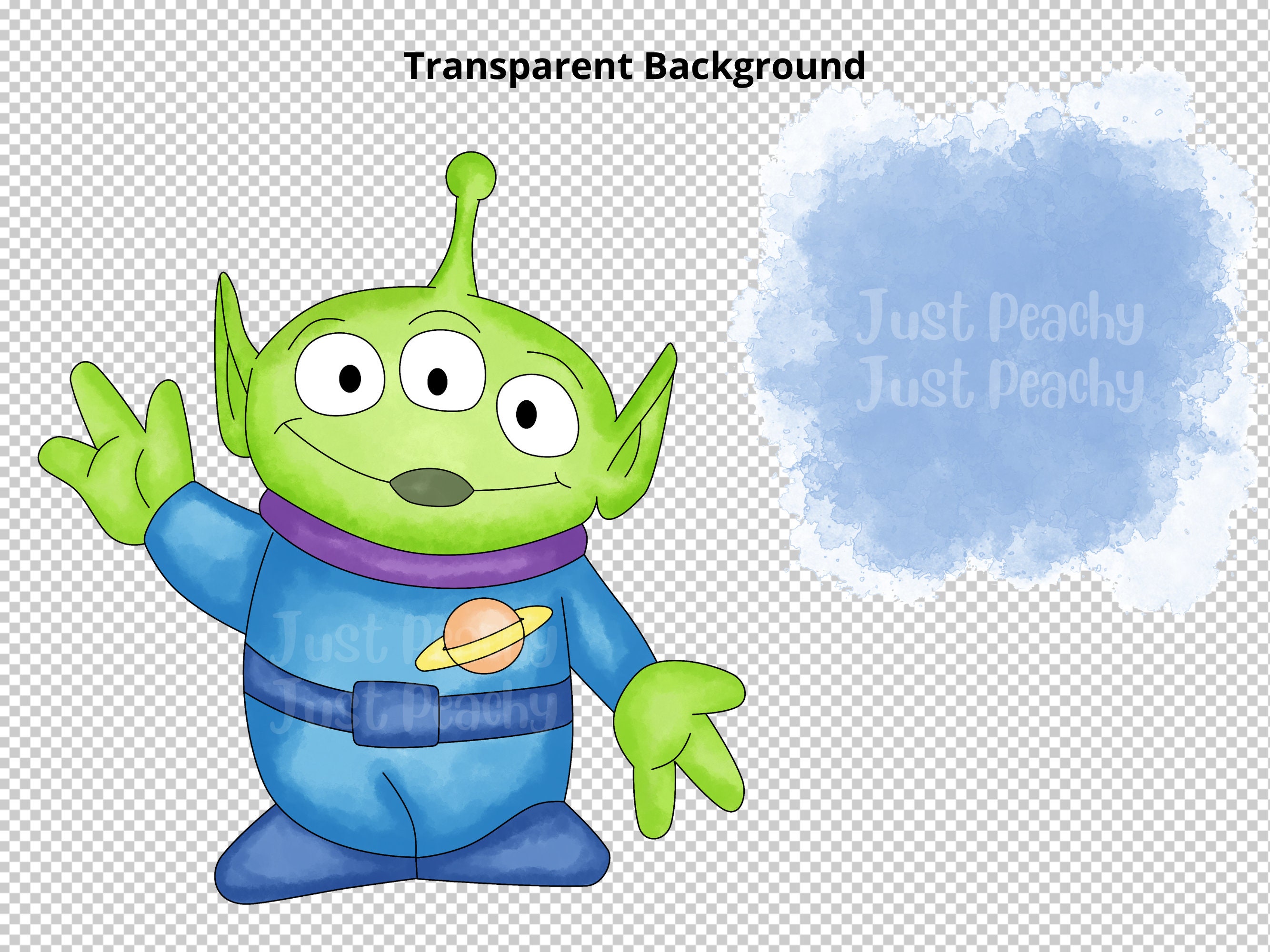 Alien Toy Story Watercolor Clipart, Cute Cartoon Illustration, Woody ...