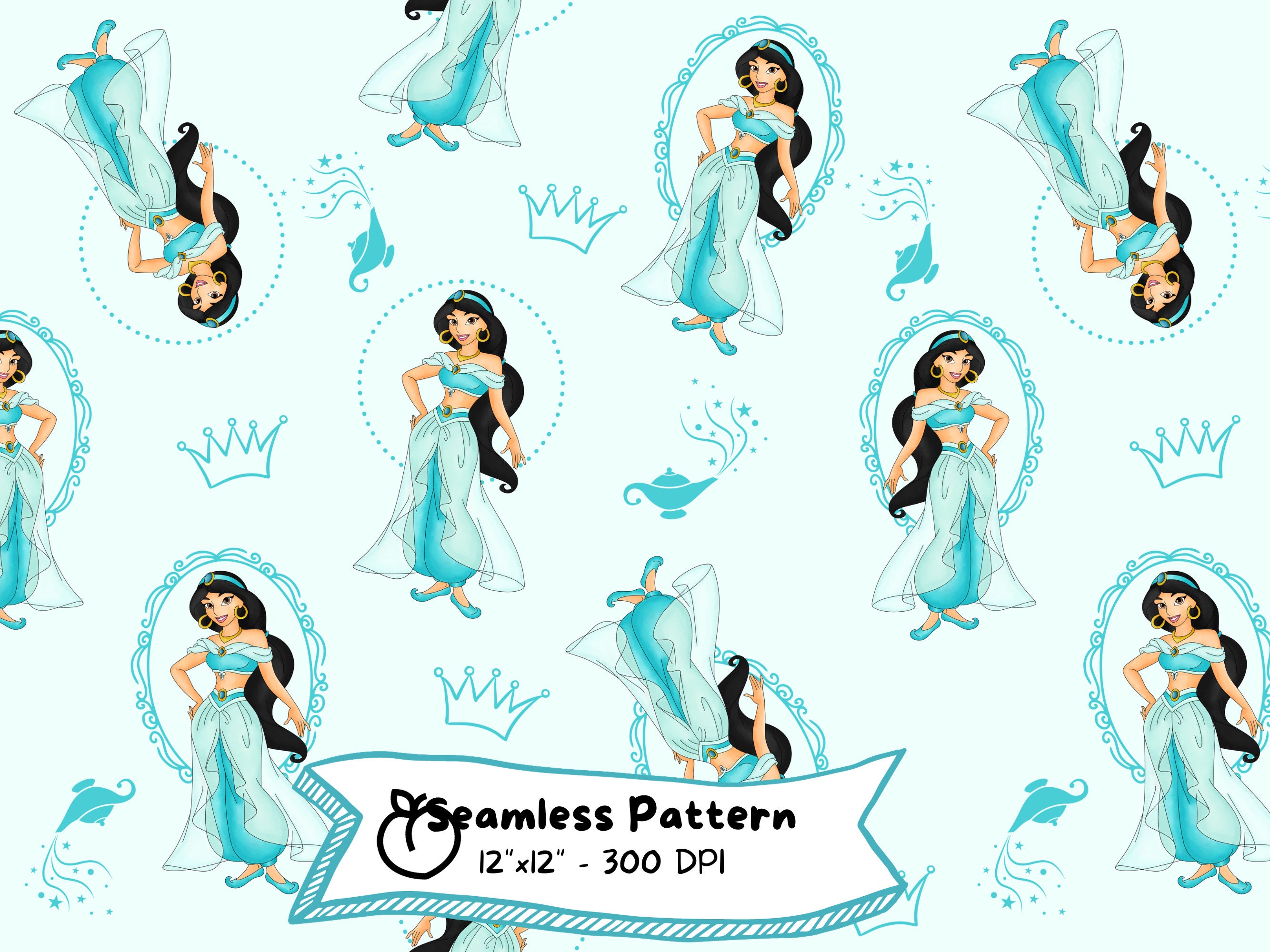 Princess Jasmine Watercolor Seamless Pattern, Digital Download, Cute ...