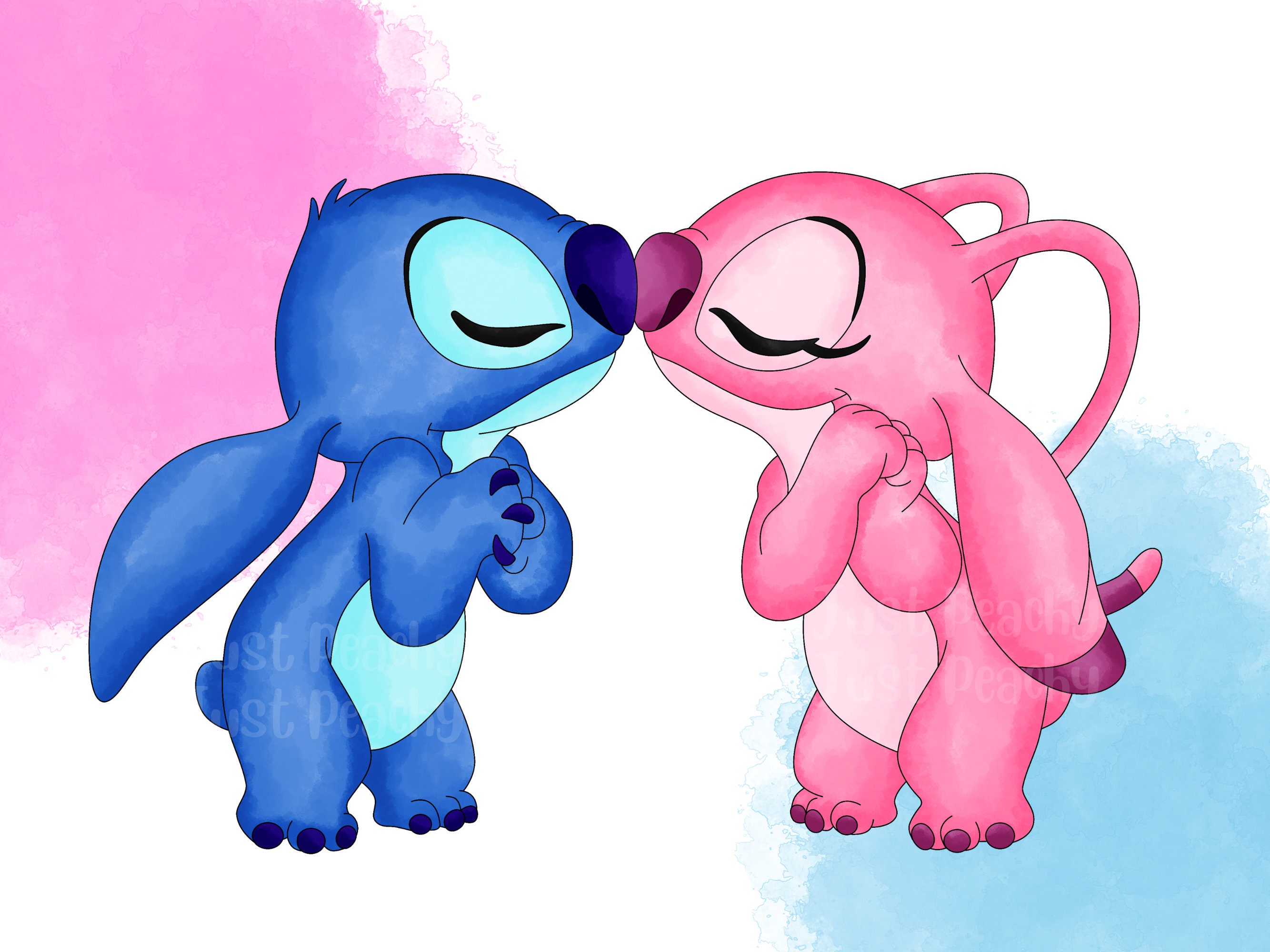 Stitch and Angel Watercolor Clipart Set, Cute Cartoon, PNG, Transparent ...