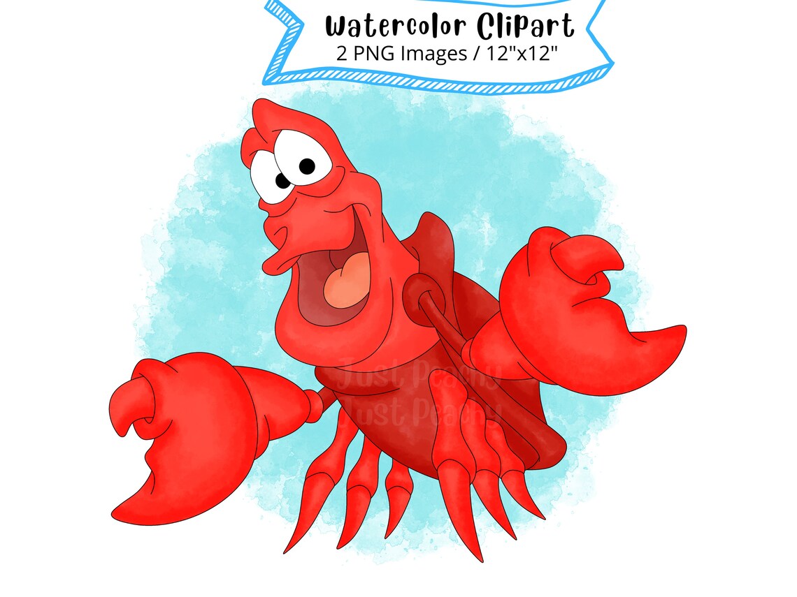 Sebastian Little Mermaid Clipart: Hand-drawn Watercolor PNG (digital ...