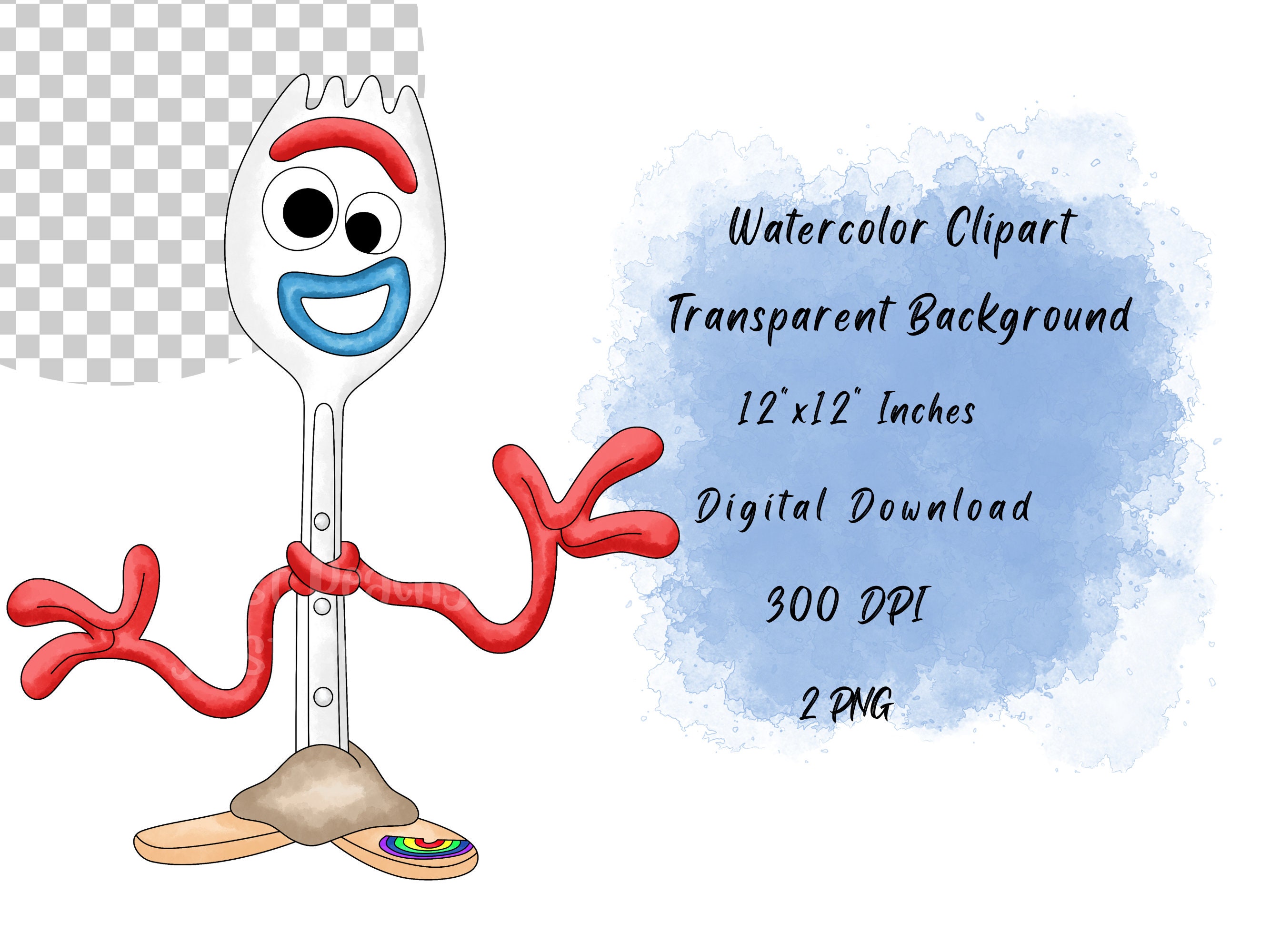 Forky Toy Story Watercolor Clipart, Cute Cartoon Illustration, Buzz ...