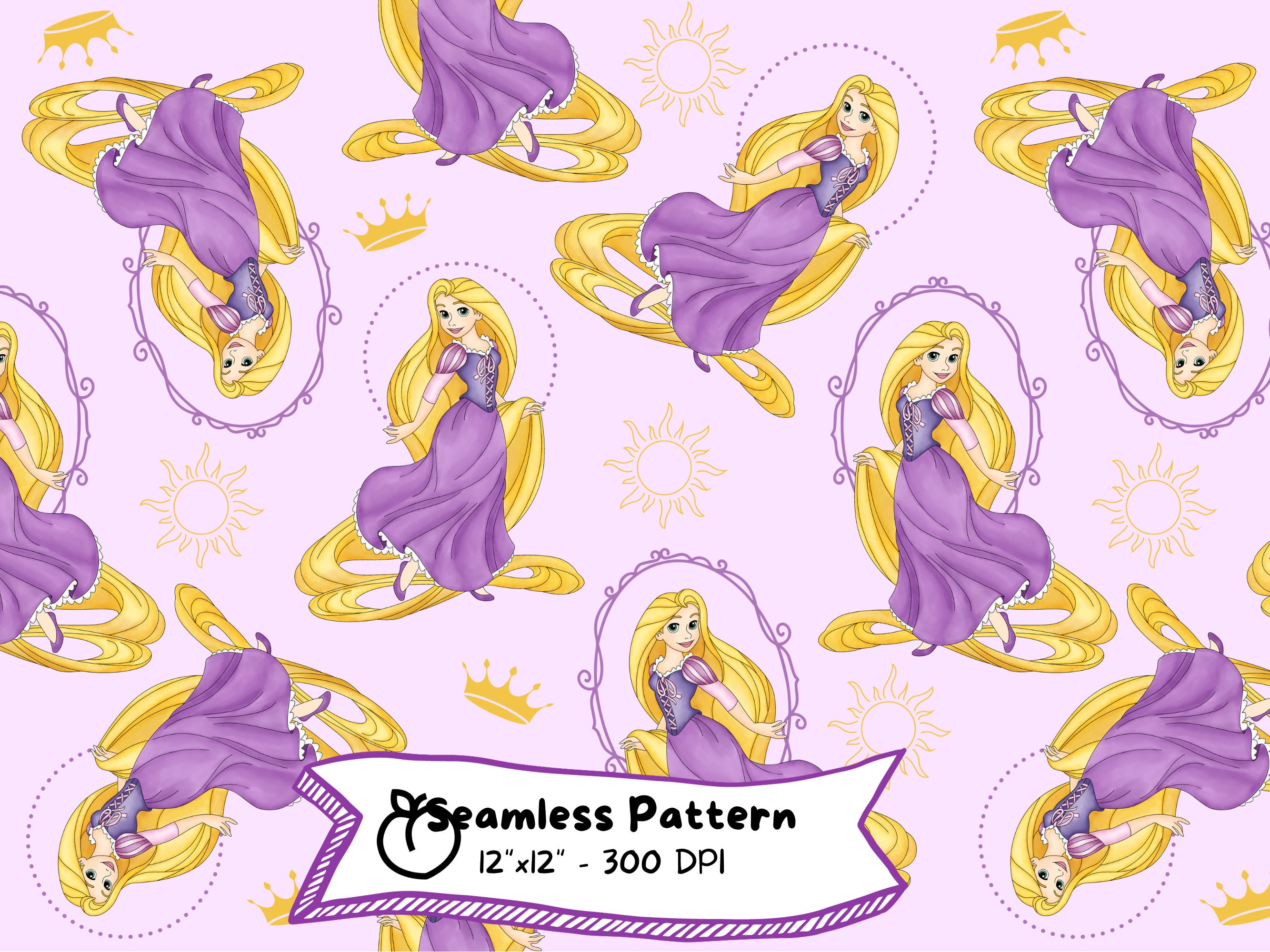 Princess Rapunzel Watercolor Seamless Pattern, Digital Download, Cute ...