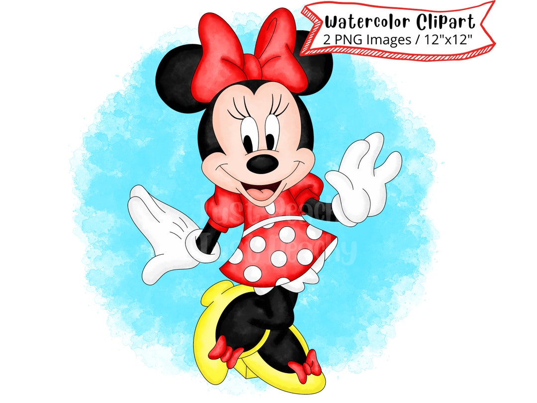 Minnie Mouse, Hand Drawn Watercolor Clipart, Cute Cartoon Illustration ...