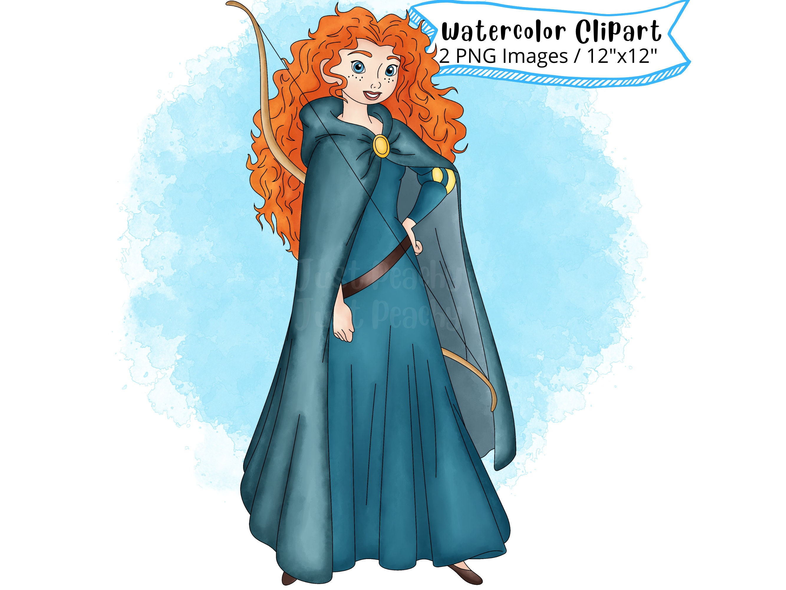 Princess Merida Watercolor Clipart, Hand Drawn, Cute Cartoon ...