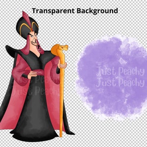 Jafar From Aladdin Hand Drawn Watercolor Clipart, Cute Cartoon ...