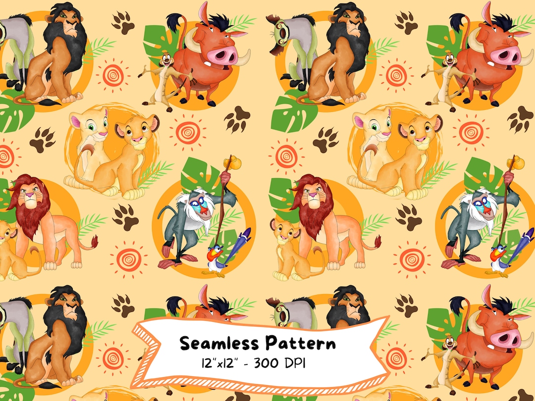 Lion King Seamless Pattern, Digital Download, Cute Cartoon, High ...