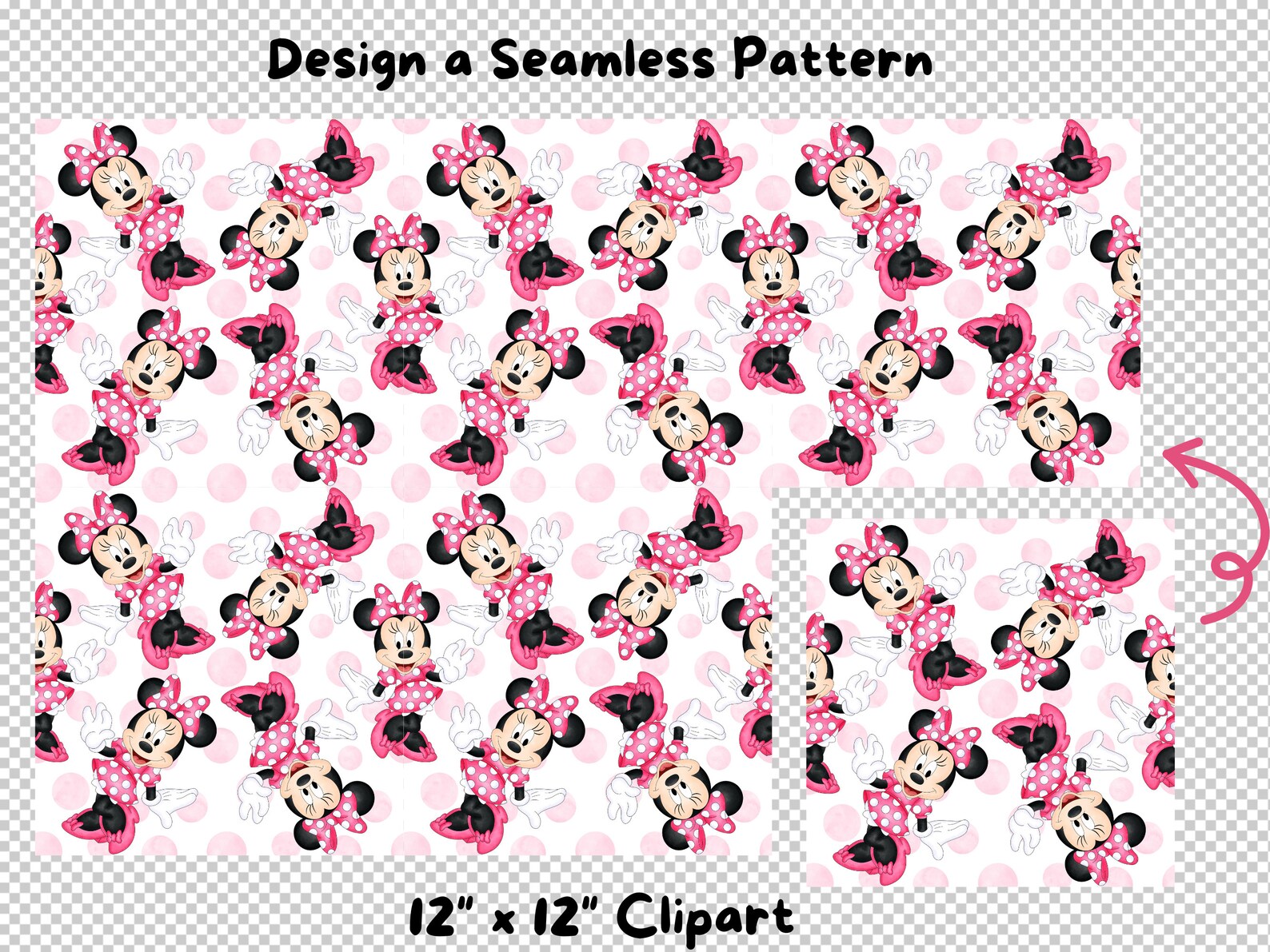 Minnie Mouse Seamless Pattern, Watercolor Image, Cute Cartoon, High ...