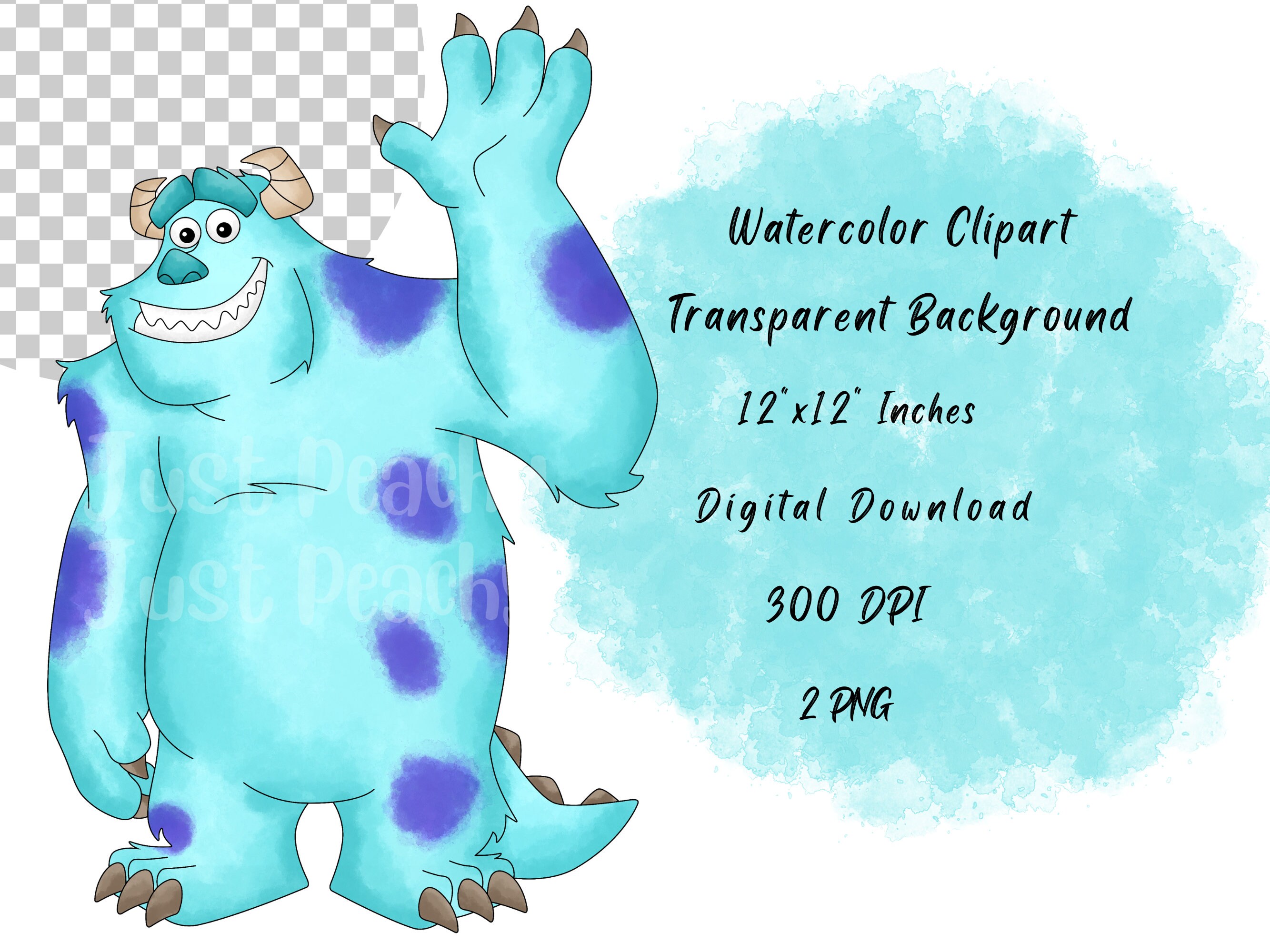 Sully From Monsters Inc Watercolor Clipart, Cute Cartoon, PNG, High ...