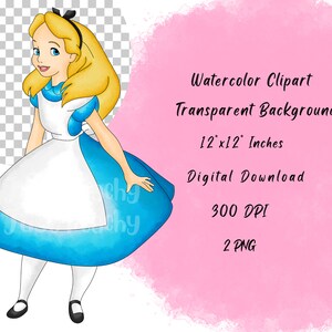 Alice in Wonderland Watercolor Clipart: Cartoon PNG Set (digital ...