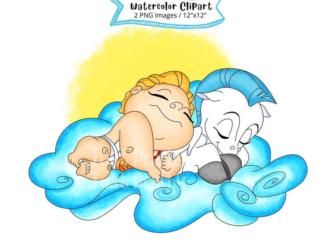 Baby Hercules Watercolor Clipart, Cute Cartoon Illustration, PNG ...