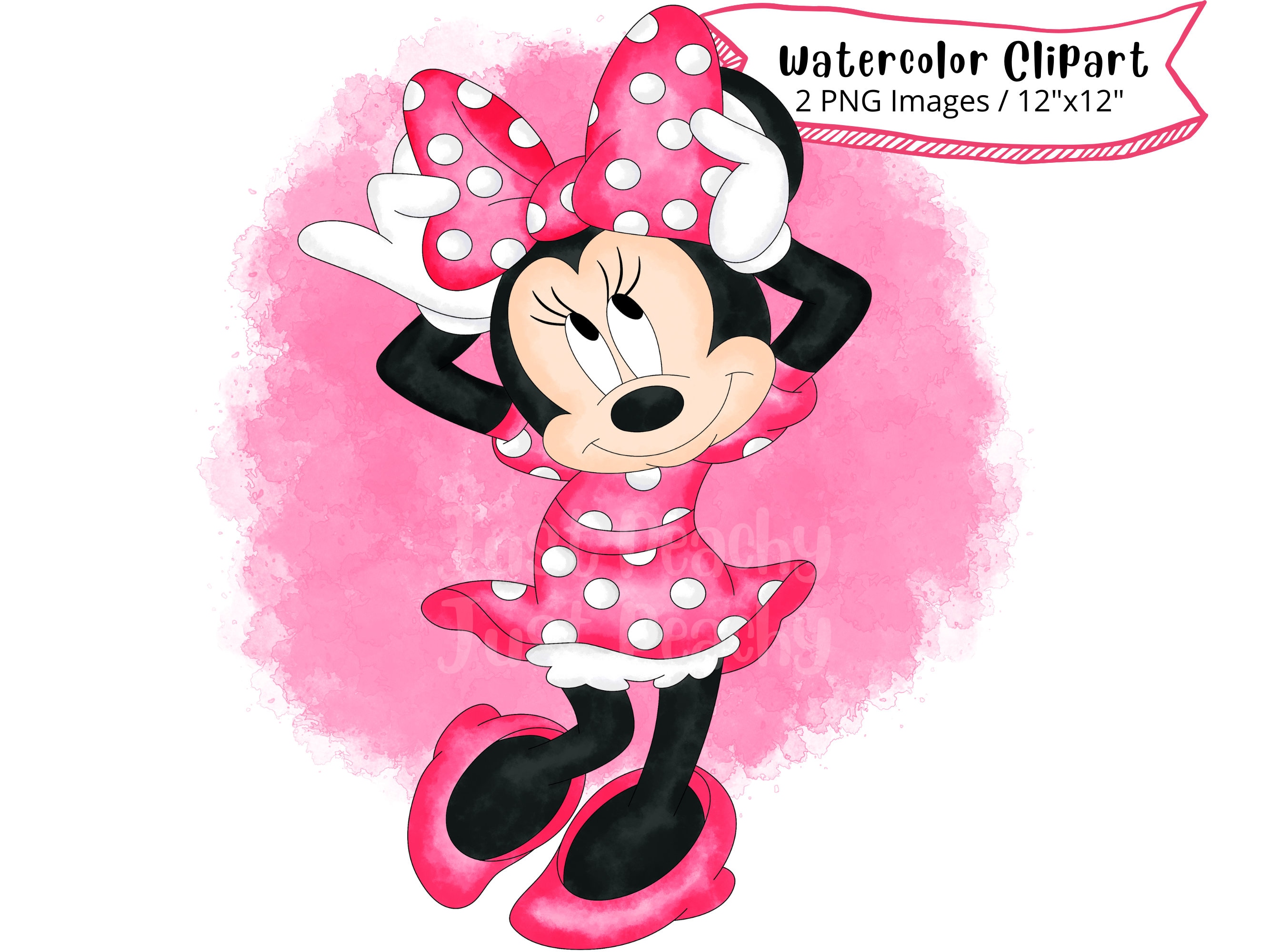 Minnie Mouse, Hand Drawn Watercolor Clipart, Cute Cartoon Illustration ...