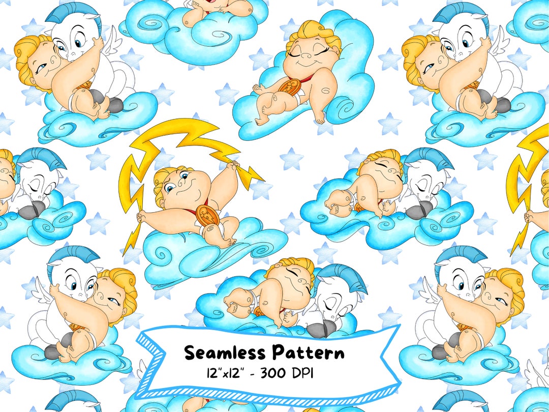 Baby Hercules Watercolor Seamless Pattern, Digital Download, Cute ...