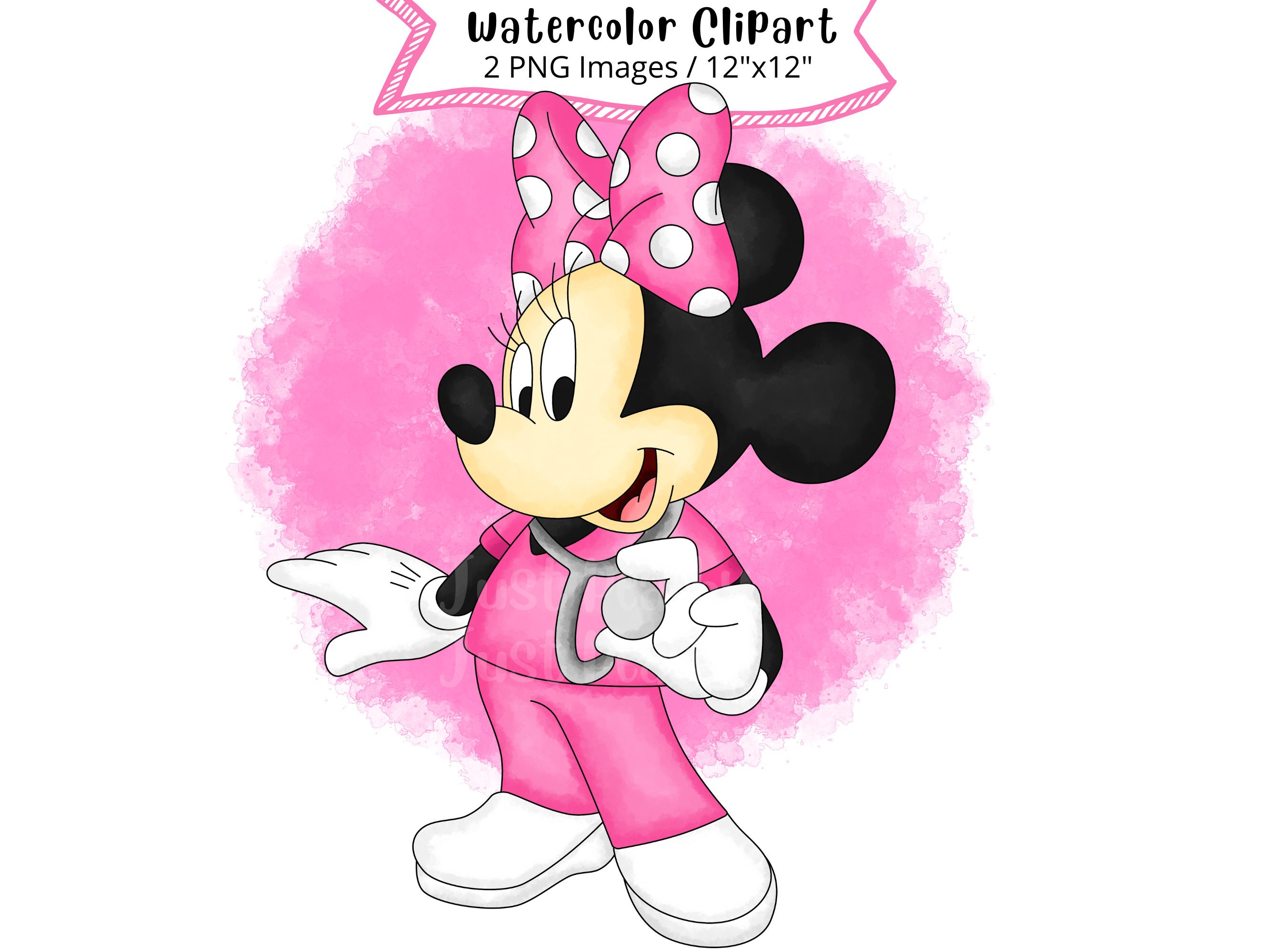 Nurse Minnie Mouse, Hand Drawn Watercolor Clipart, Cute Cartoon ...