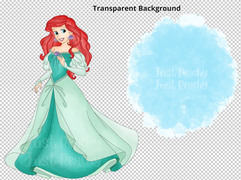 Princess Ariel Watercolor Clipart, Hand Drawn, Cute Cartoon ...