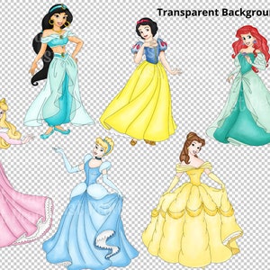 Princess Watercolor Clipart Set: Hand-drawn Cartoon Illustrations (PNG ...