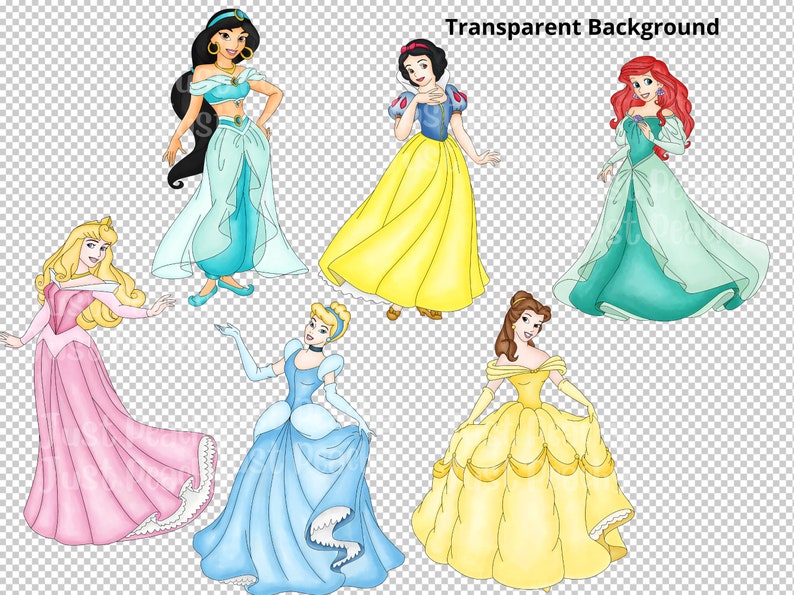 Full Set Princess Watercolor Clipart, Hand Drawn, Cute Cartoon ...