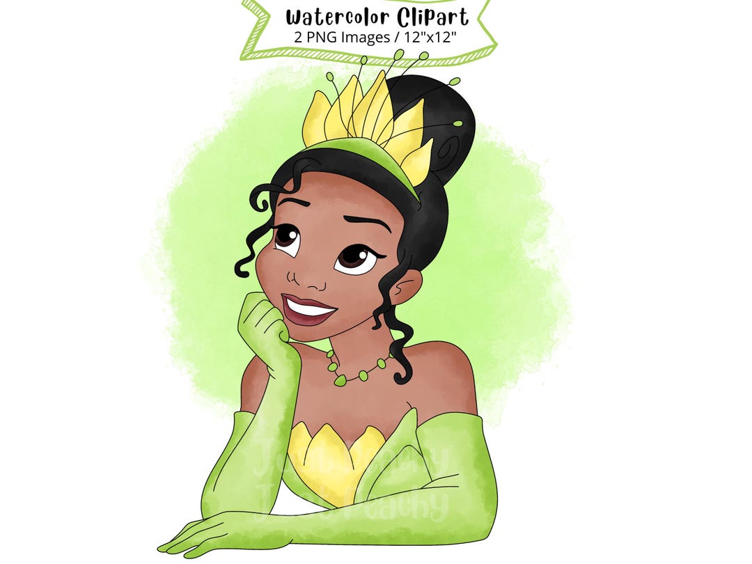 Princess Tiana Watercolor Clipart, Cartoon Illustration (PNG) - Etsy