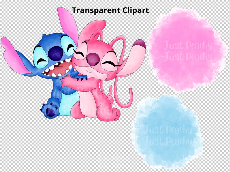 Stitch and Angel Watercolor Clipart Set: Cartoon PNG (digital Download ...