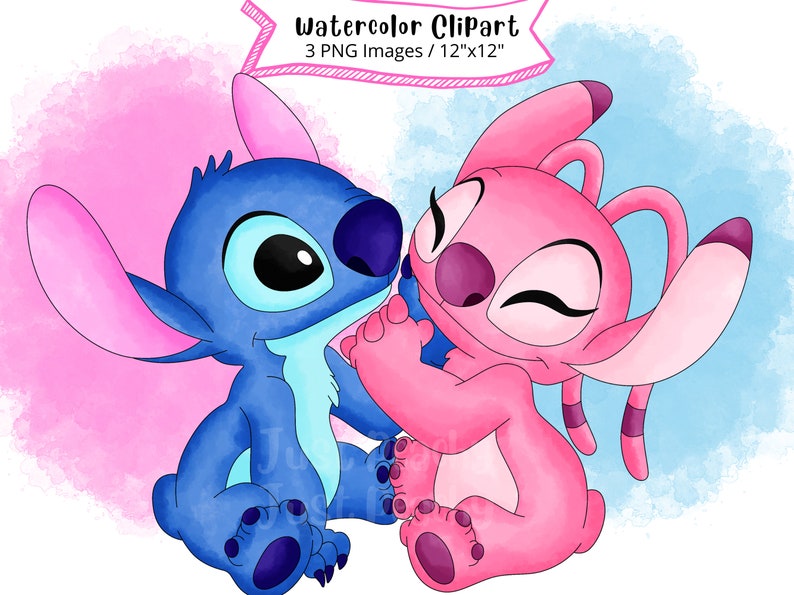 Stitch and Angel Watercolor Clipart Set, Cute Cartoon, PNG, Transparent ...