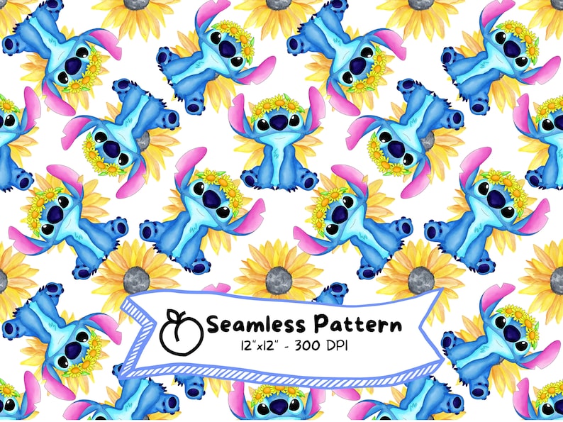 Sunflower Stitch Seamless Pattern, Lilo and Stitch, Digital Download ...