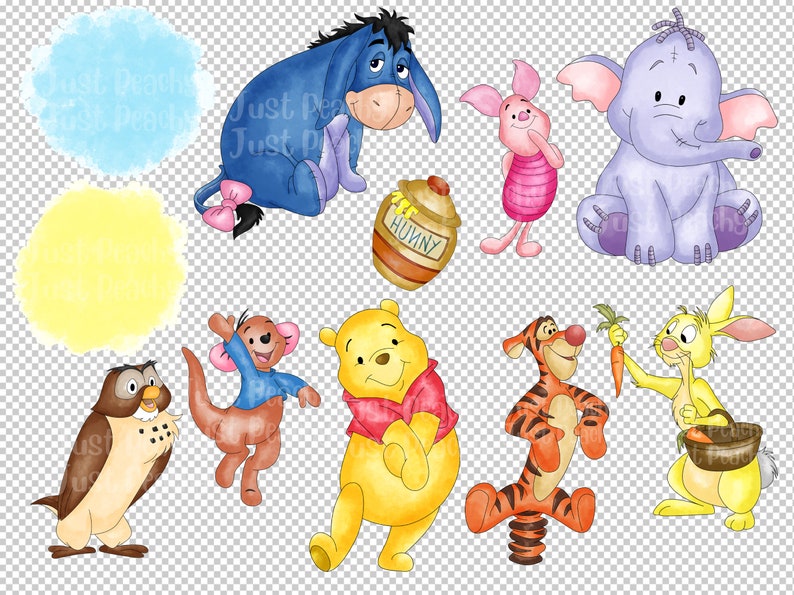 Winnie the Pooh Hand Drawn Watercolor Clipart Set, Cute Cartoon, PNG ...