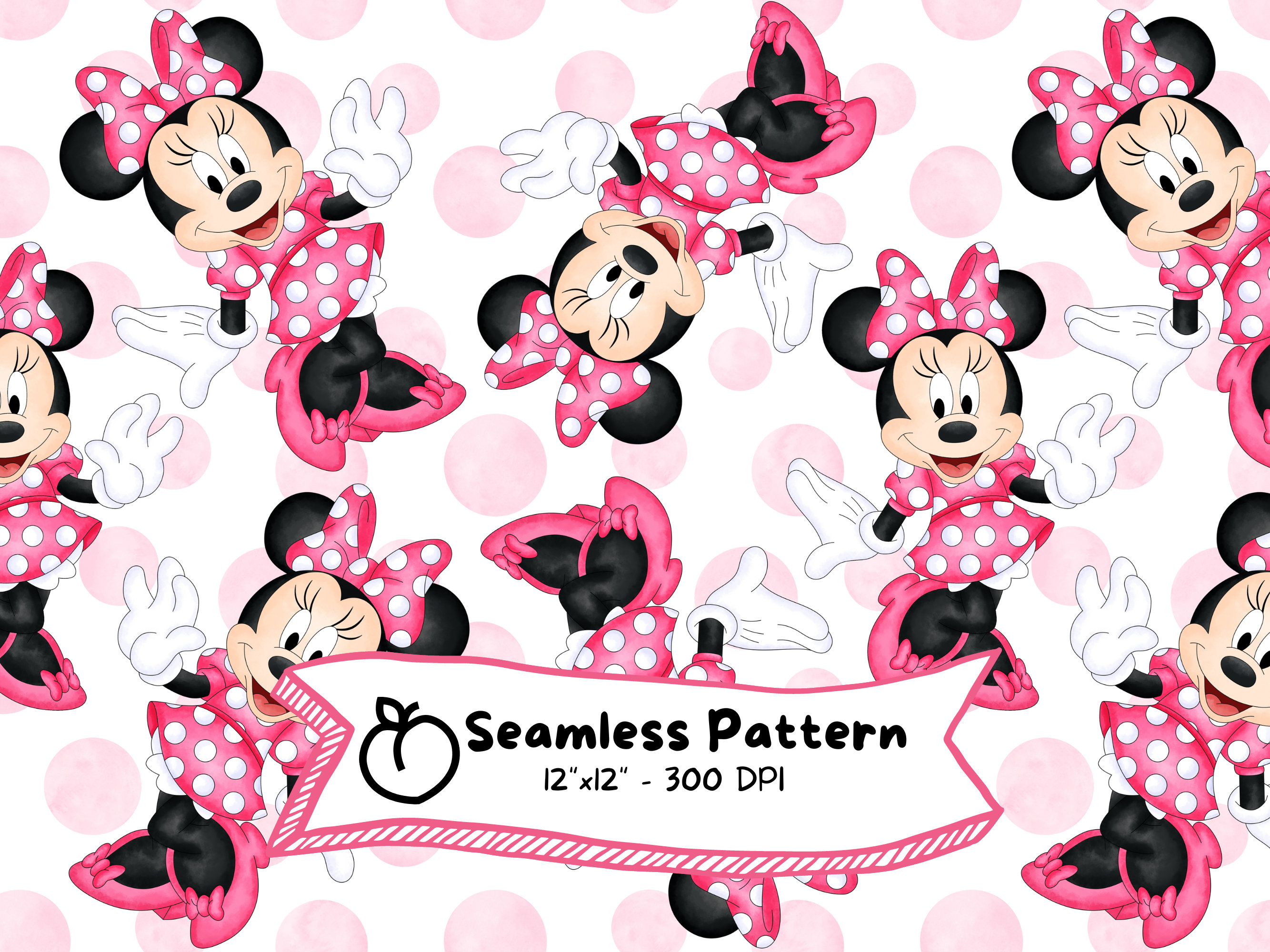 Minnie Mouse Seamless Pattern, Watercolor Image, Cute Cartoon, High ...