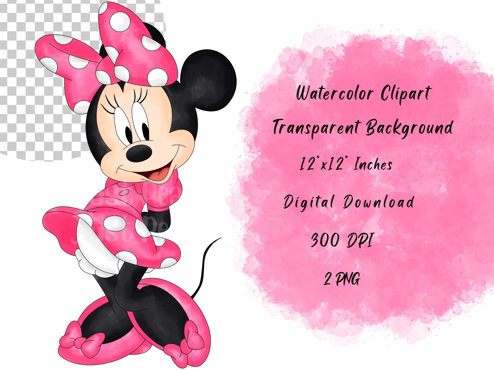 Minnie Mouse, Hand Drawn Watercolor Clipart, Cute Cartoon Illustration ...