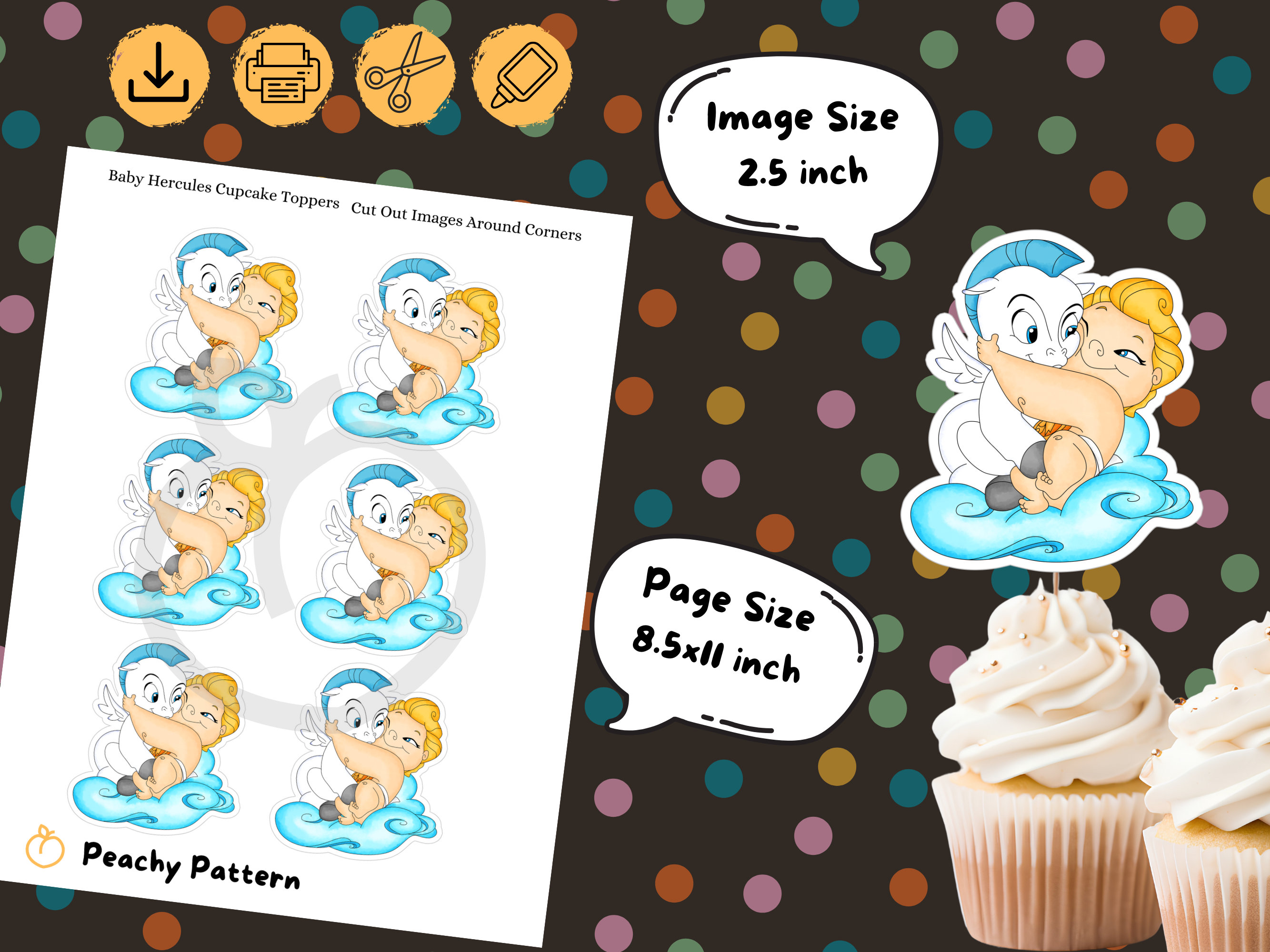 Baby Hercules Cupcake Toppers: Watercolor Birthday Party Decor (digital ...
