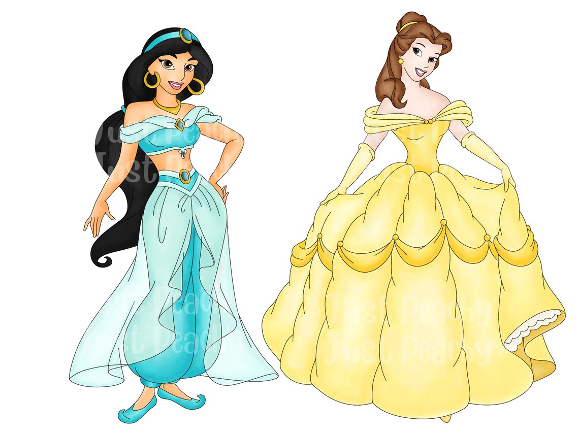 Princess Watercolor Clipart Set: Hand-drawn Cartoon Illustrations (PNG ...