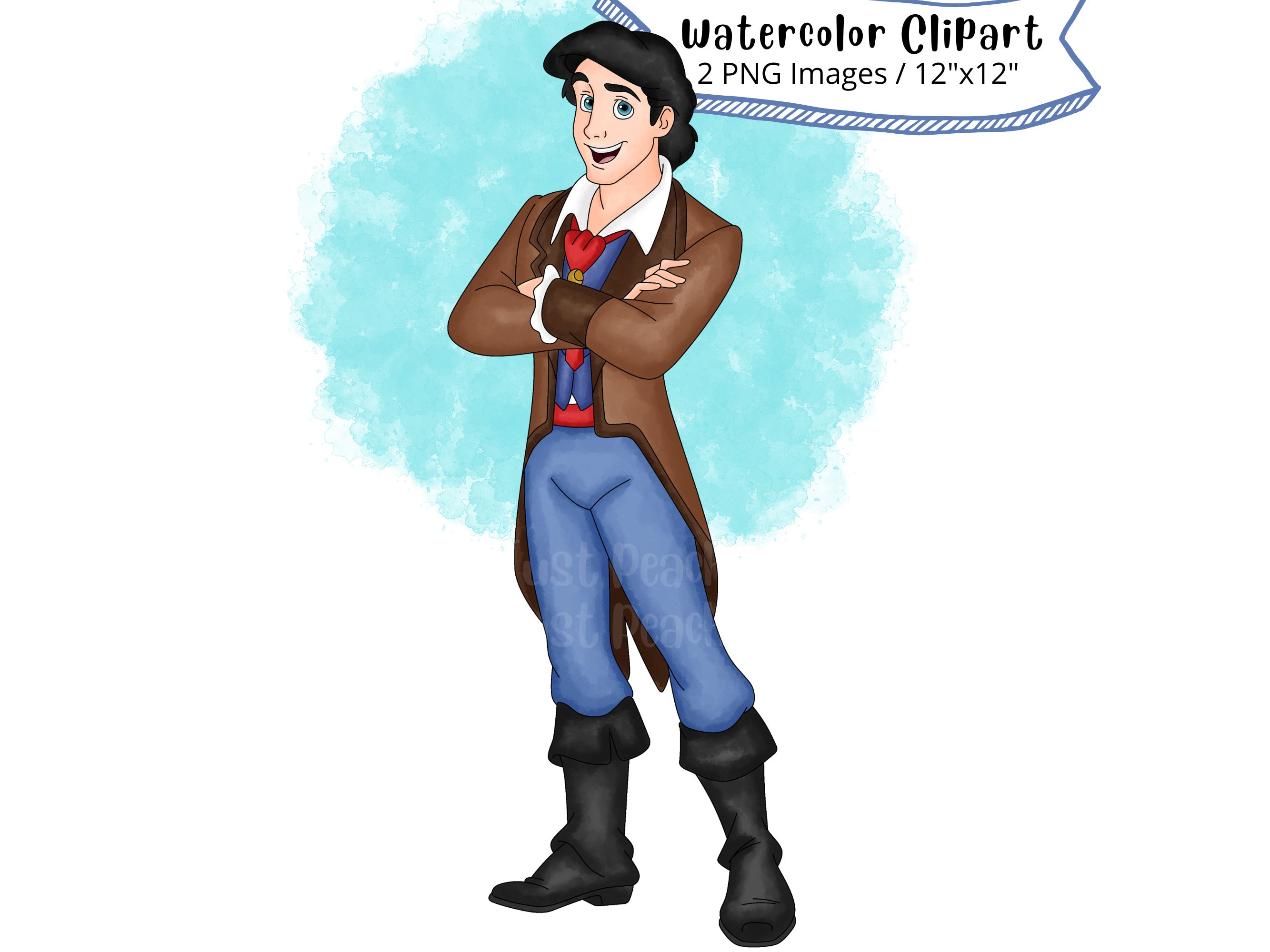 Prince Eric From, the Little Mermaid Hand Drawn Watercolor Clipart ...