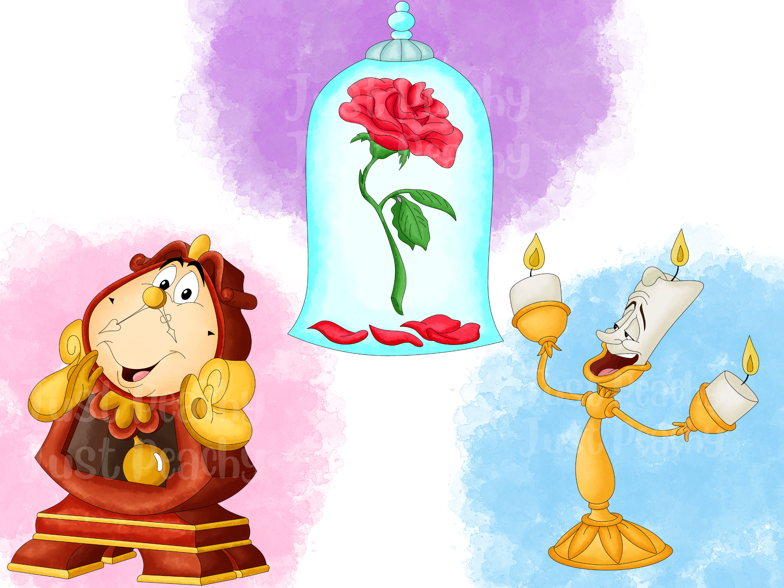 Beauty and the Beast Hand Drawn Watercolor Clipart Set, Cute Cartoon ...