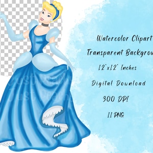 Cinderella Hand Drawn Watercolor Clipart Set, Cute Cartoon Illustration ...