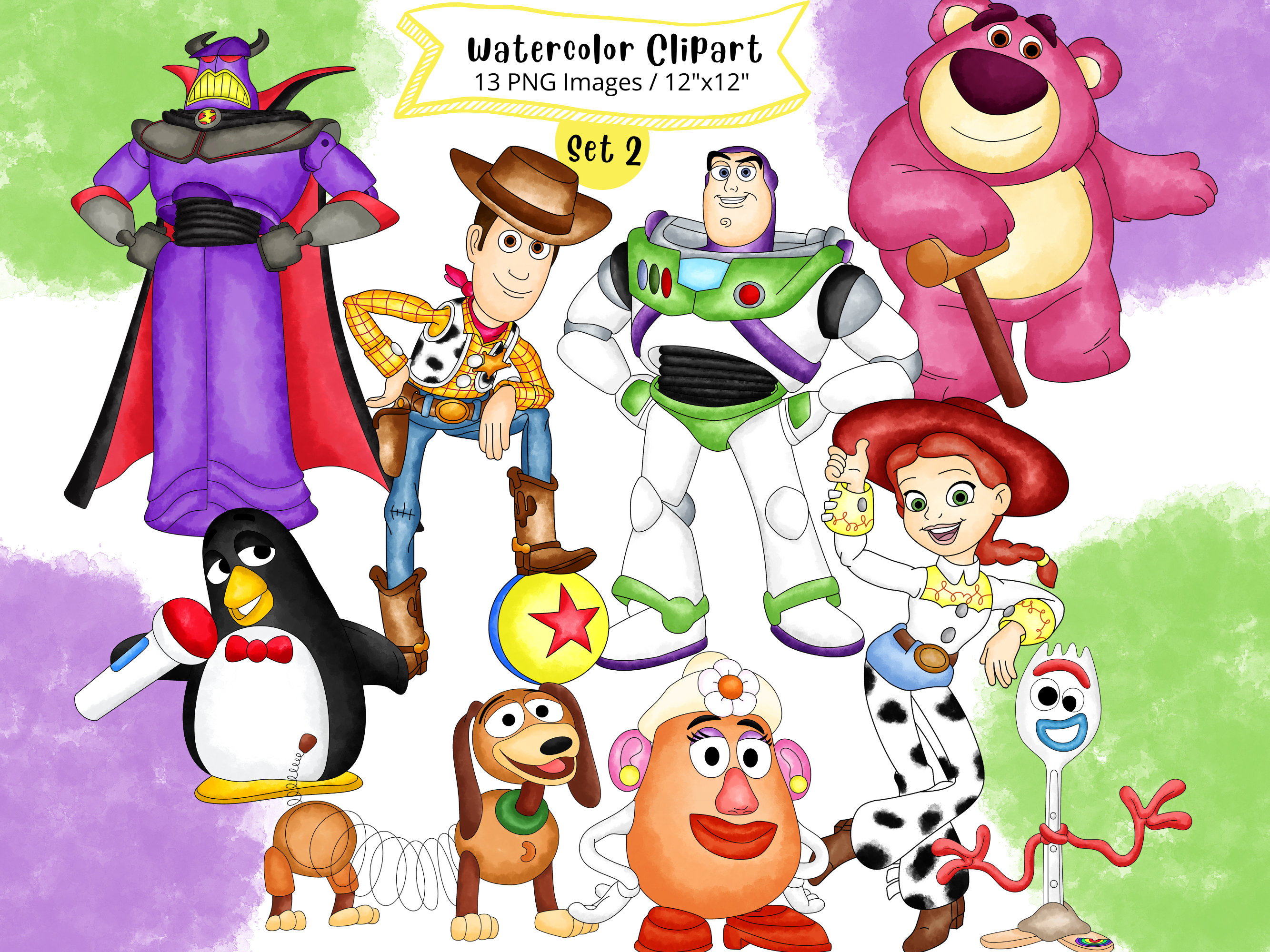 Toy Story Watercolor Clipart: Cartoon Characters PNG (digital Download ...