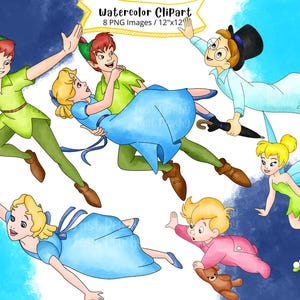 Peter Pan Watercolor Clipart Set, Cute Cartoon, PNG, High Resolution ...