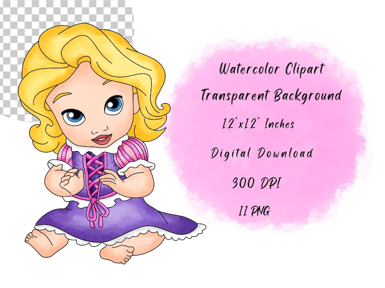 Watercolor Baby Princess Clipart: Cartoon PNG Set (digital Download) - Etsy