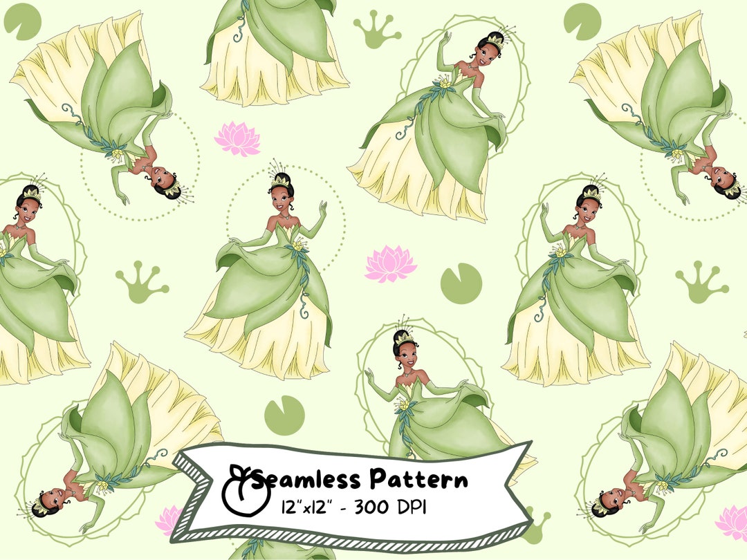 Princess Tiana Watercolor Seamless Pattern, Digital Download, Cute ...