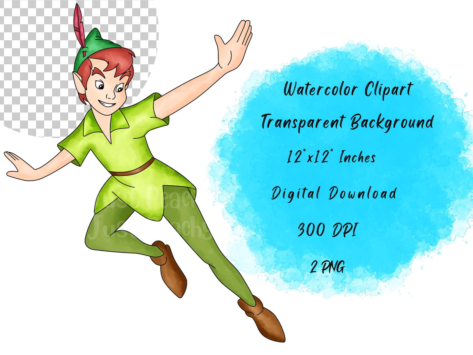 Peter Pan a Watercolor Clipart Set, Cute Cartoon, PNG, High Resolution ...