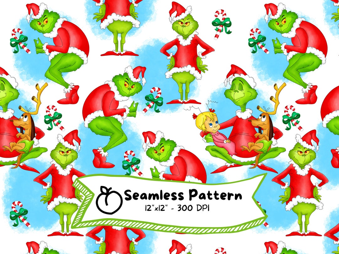The Grinch Seamless Pattern, Christmas, Seamless Pattern, Watercolor ...