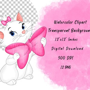 Marie Cat Watercolor Clipart Set: Hand-drawn Cartoon (digital Download ...