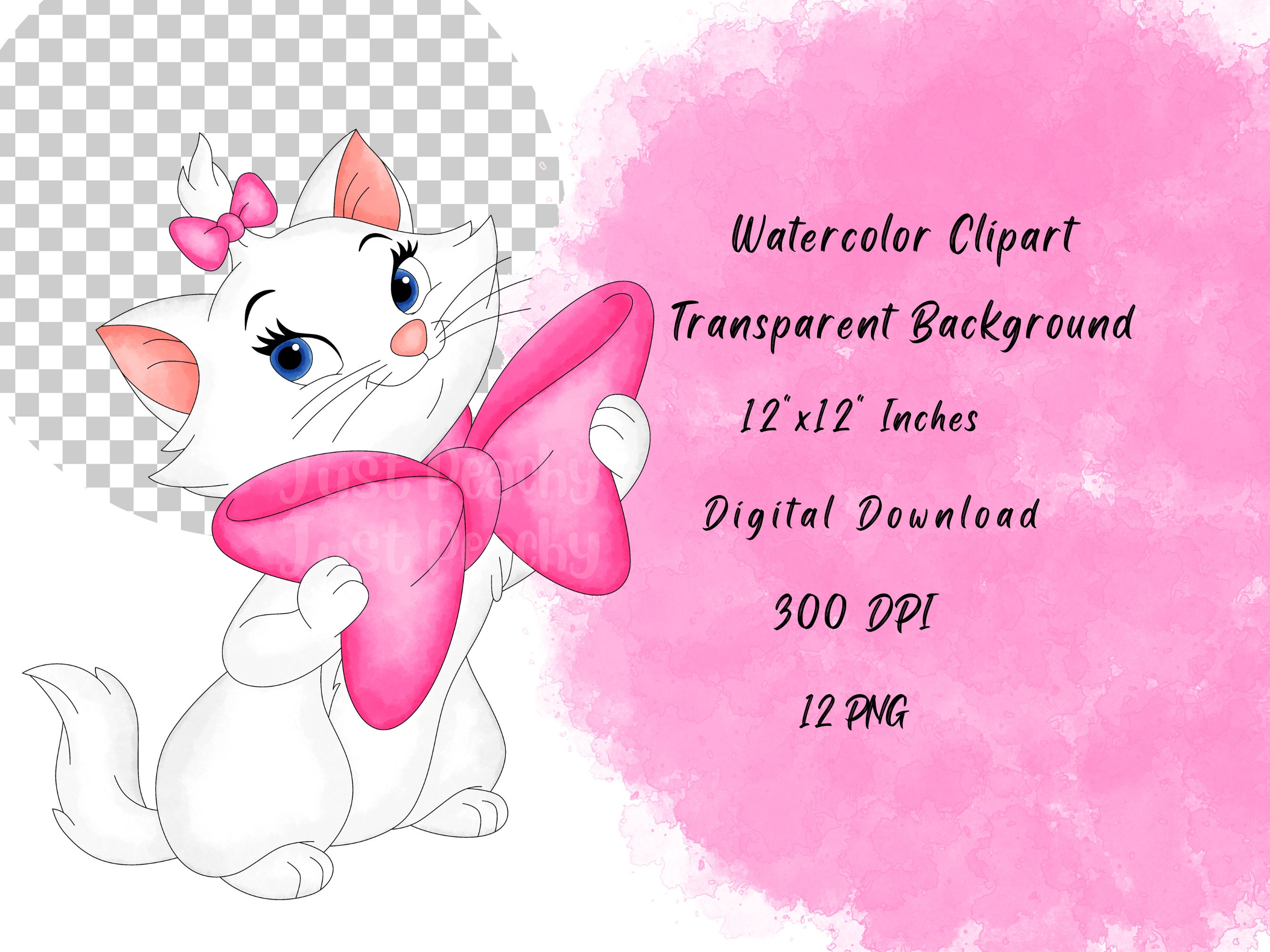 Marie Cat Watercolor Clipart Set: Hand-drawn Cartoon (digital Download ...