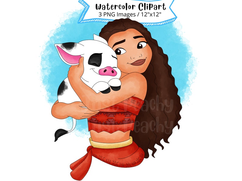 Moana Hand Drawn Watercolor Clipart Set, Cute Cartoon Illustration ...