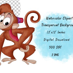 Abu Aladdin Watercolor Clipart: Cartoon Monkey Illustration (digital ...