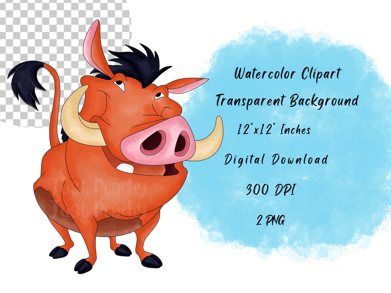 Pumba From Lion King Hand Drawn Watercolor Clipart Set, PNG, High ...